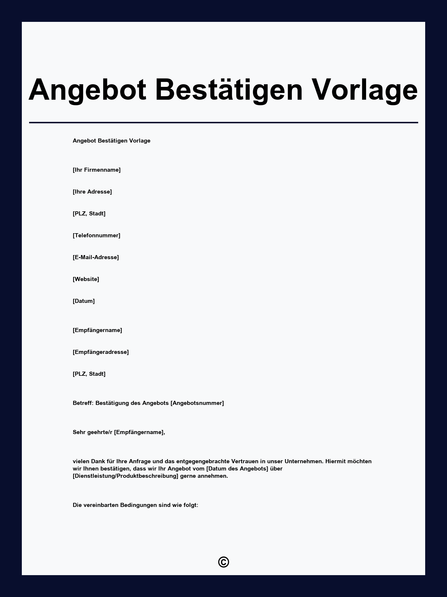 Angebot Bestätigen Vorlage
