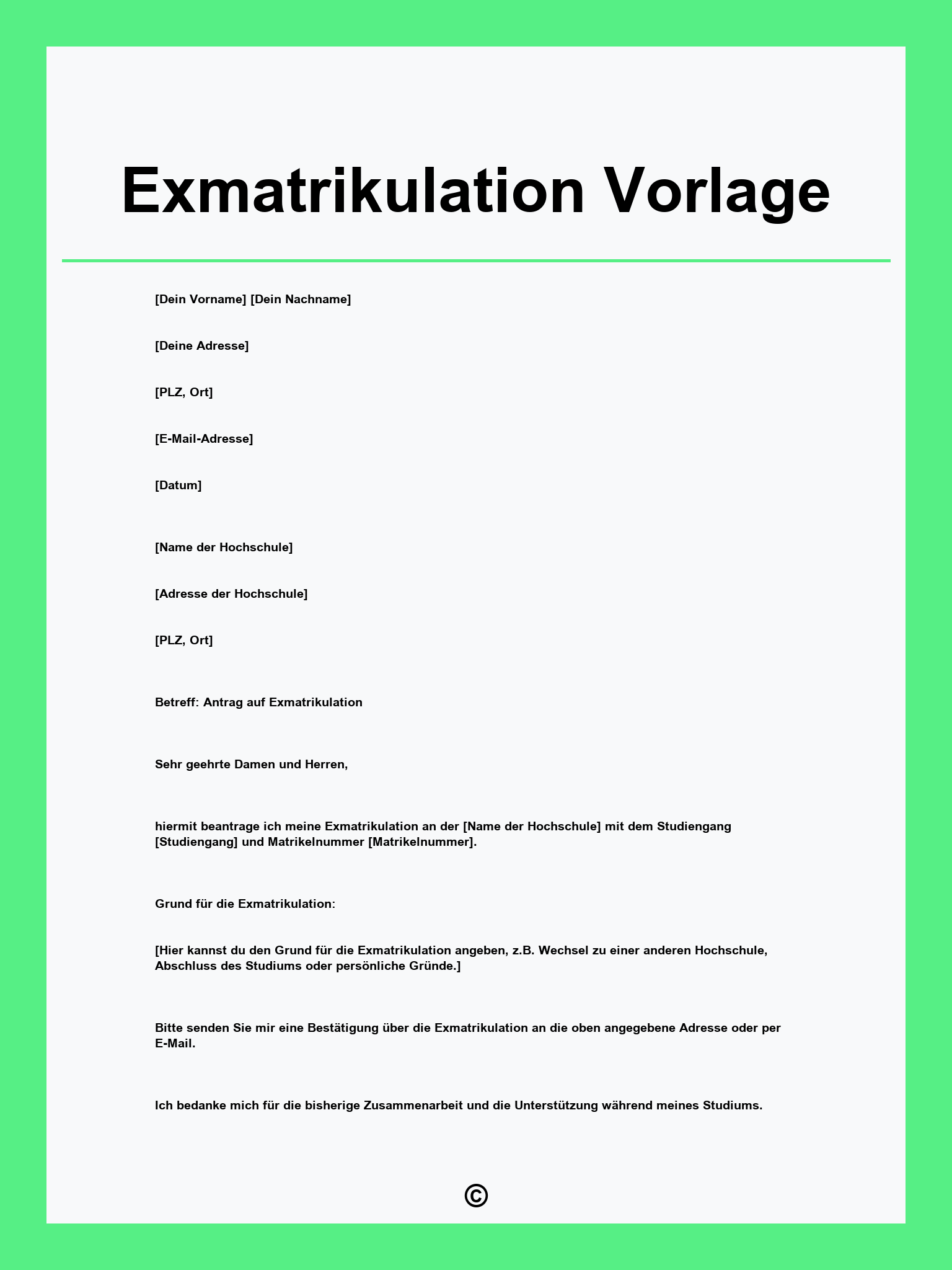 Exmatrikulation Vorlage