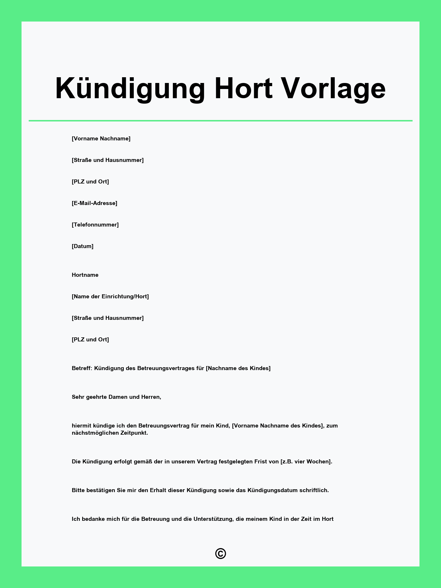 Kündigung Hort Vorlage