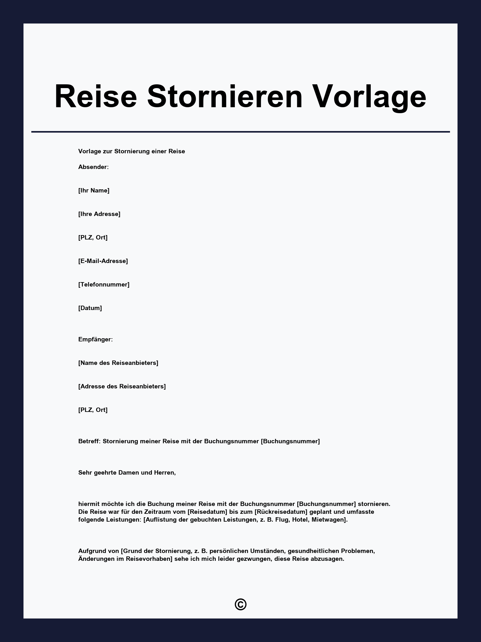 Reise Stornieren Vorlage