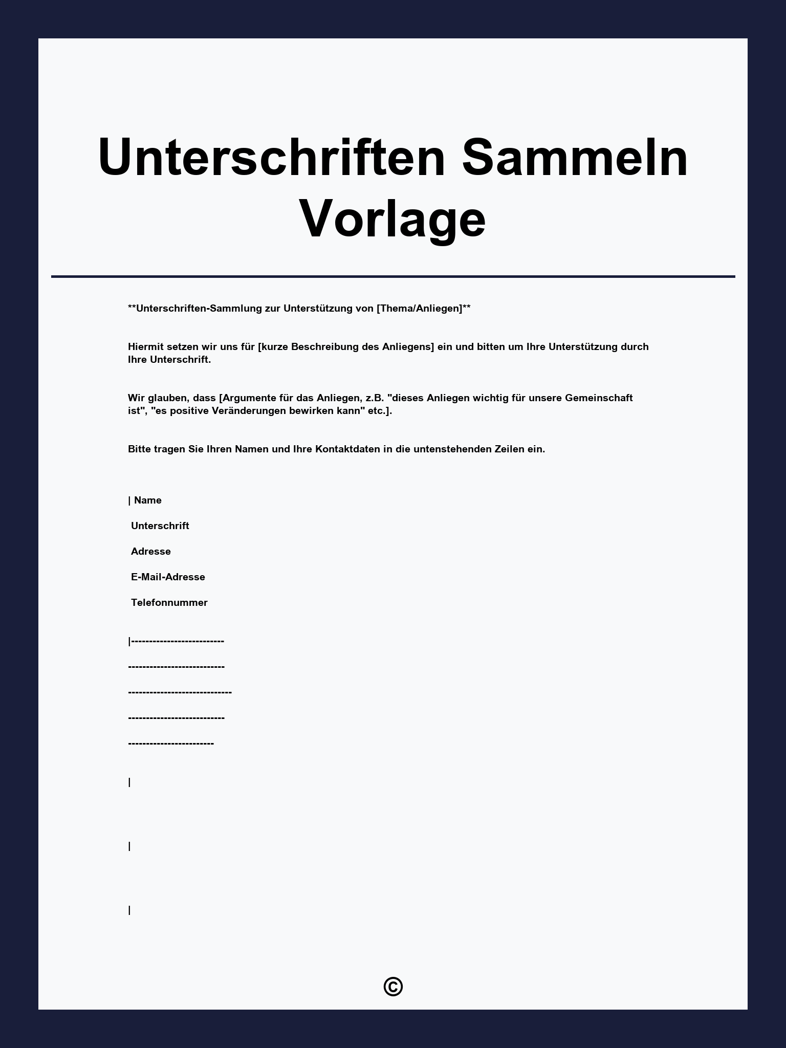 Unterschriften Sammeln Vorlage