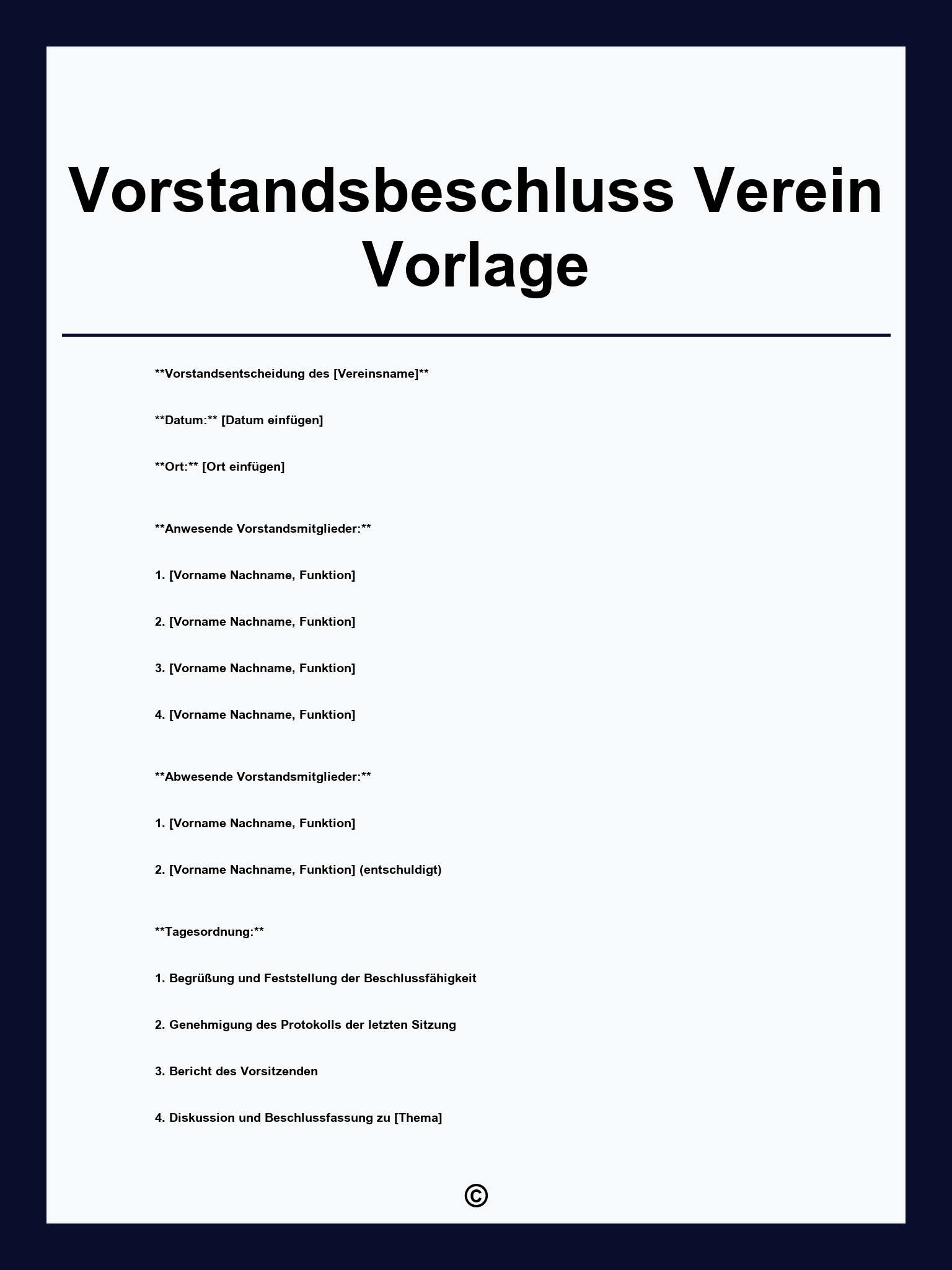 Vorstandsbeschluss Verein Vorlage